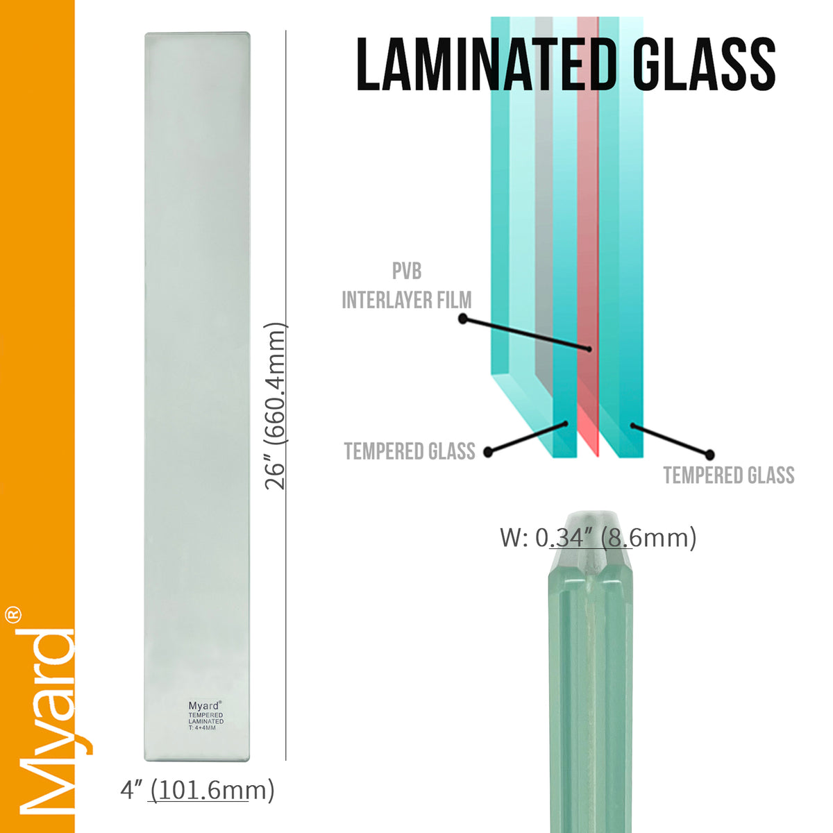 Myard Laminated + Tempered Glass Balusters for Deck Patio Fence Wood o ...