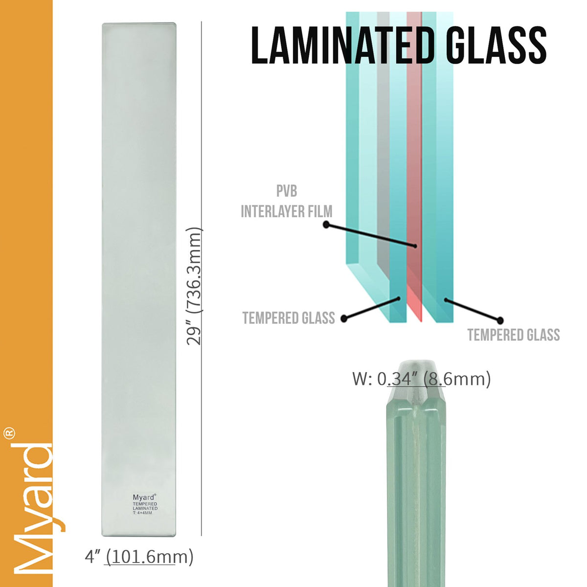 Myard Laminated + Tempered Glass Balusters for Deck Patio Fence Wood o ...